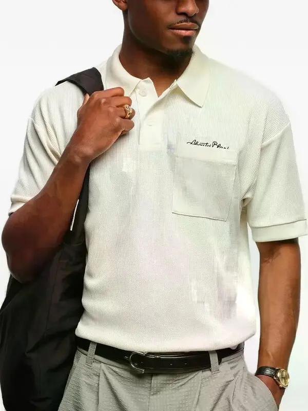 ABOUT:BLANK Script Waffle-knit Polo Shirt