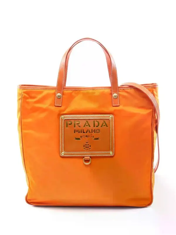 Prada Saffiano Leather Trimmed Tote Bag - Orange