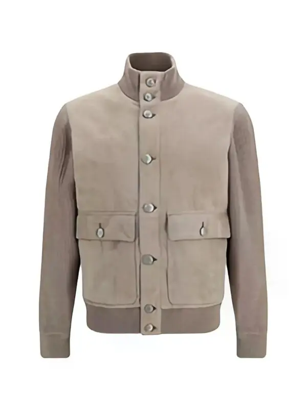 Brunello Cucinelli High-neck Suede Jacket - Brown