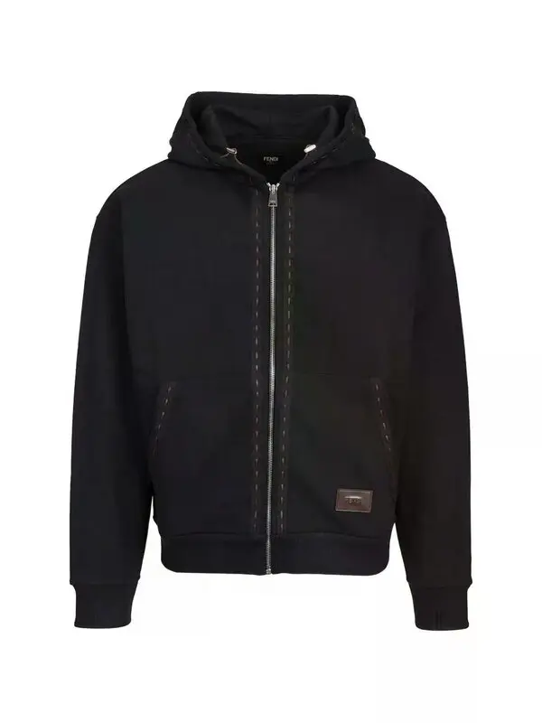 Fendi Cotton Hoodie With Leather Detailing - Blue