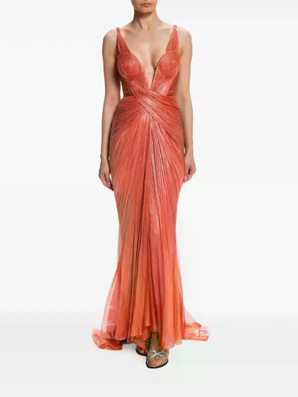 MARIA LUCIA HOHAN Corinna Draped Maxi Dress In Peach Fizz - Orange