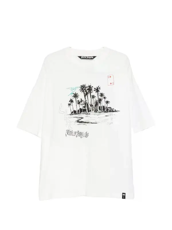 Palm Angels Graphic-print Rhinestone-embellished T-shirt - White
