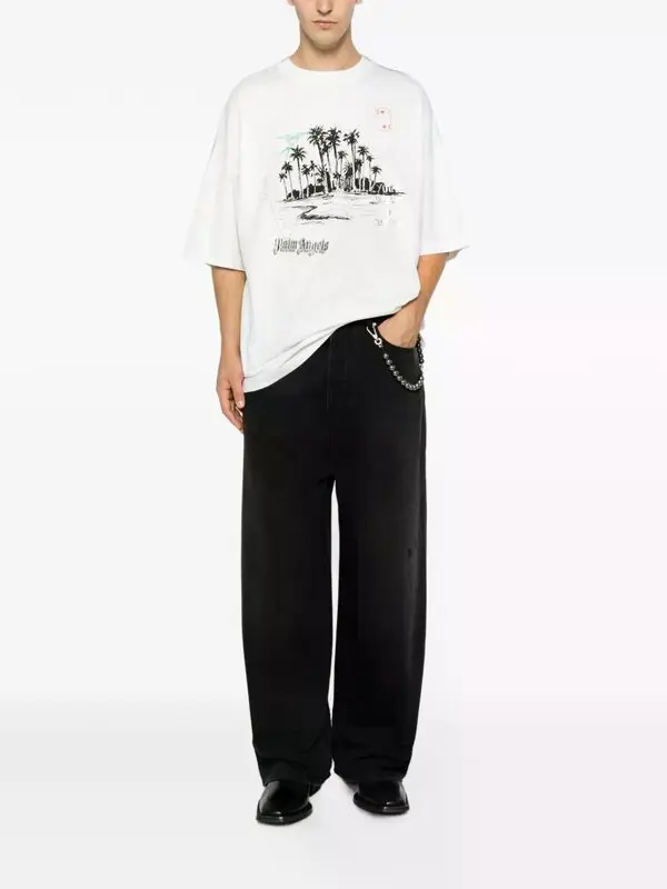 Palm Angels Graphic-print Rhinestone-embellished T-shirt