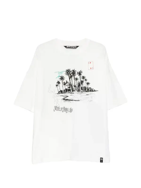 Palm Angels Graphic-print Rhinestone-embellished T-shirt - White