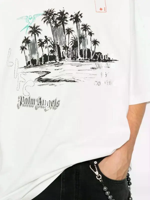 Palm Angels Graphic-print Rhinestone-embellished T-shirt - White