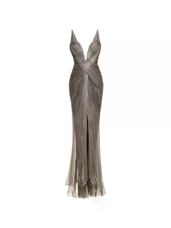 MARIA LUCIA HOHAN Corinna Pleated Silk-blend Maxi Dress - Grey