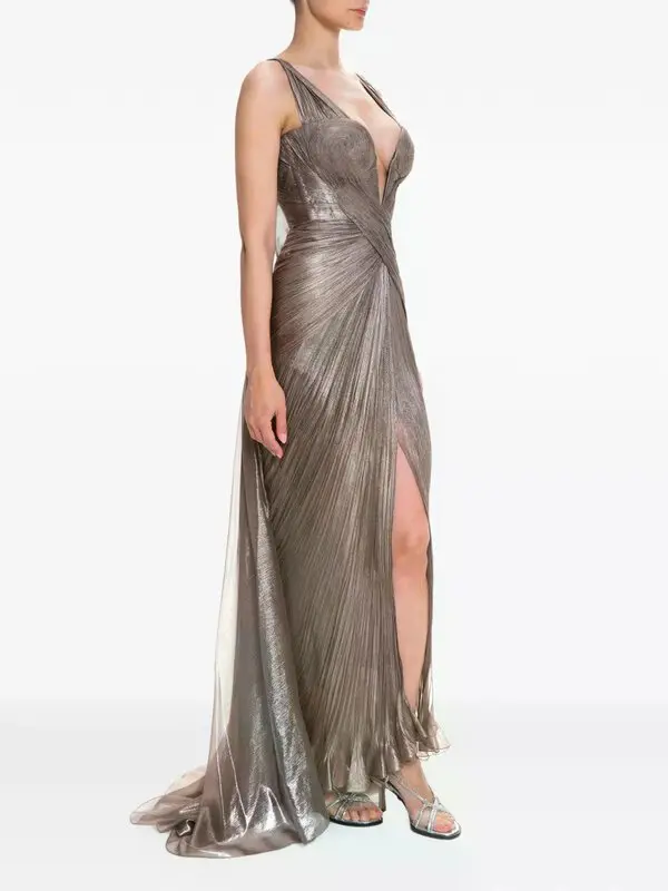 MARIA LUCIA HOHAN Corinna Pleated Silk-blend Maxi Dress - Grey