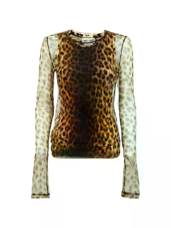 Sportmax Leopard-print Semi-sheer Long Sleeve Top - Brown