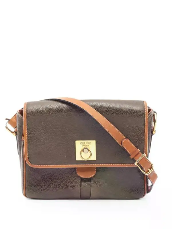 Celine 2000s Gancini Flip-lock Crossbody Bag - Brown