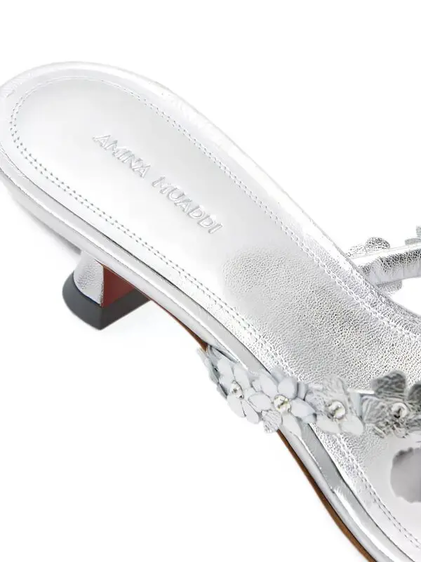 Amina Muaddi Janis Floral-appliqué Hourglass Sandals - White