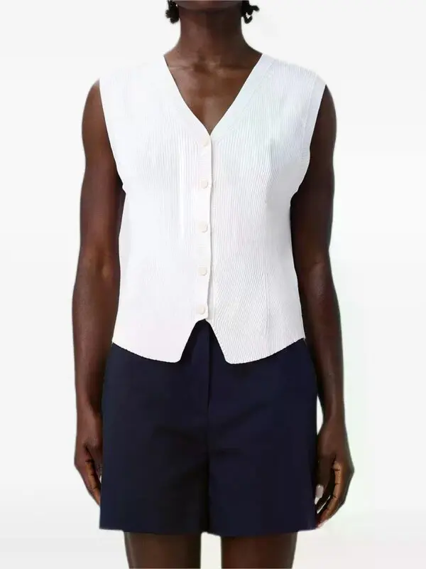 Armani Exchange Ribbed Knit V-neck Gilet - White