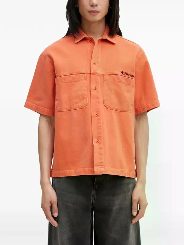 NO PROBLEMO Logo-embroidered Denim Chest-pockets Shirt