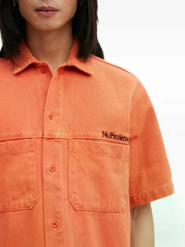 NO PROBLEMO Logo-embroidered Denim Chest-pockets Shirt