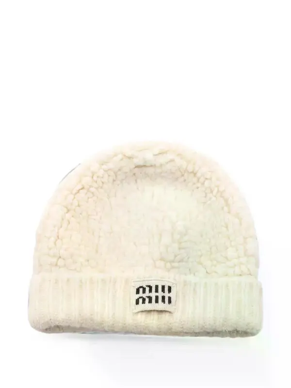Miu Miu 2010s Logo Knit Beanie Hat - Neutrals