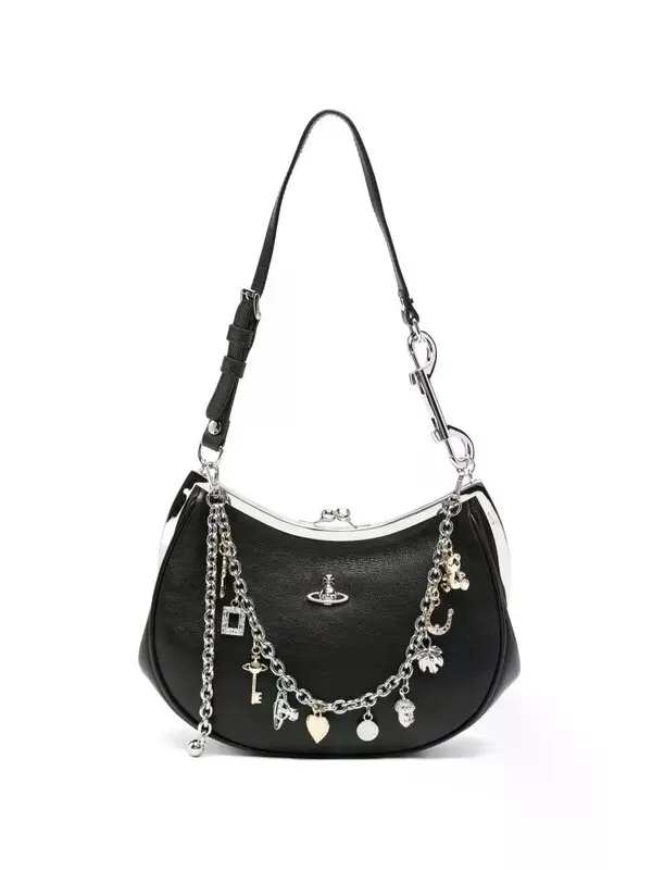 VIVIENNE WESTWOOD Charm Embellished Leather Shoulder Bag - Black