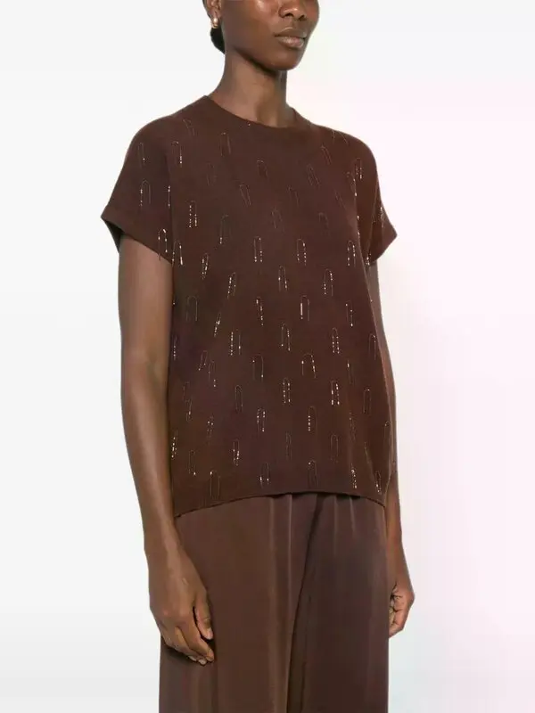 Fabiana Filippi Embellished Crew Neck Short Sleeve Sweater - Brown