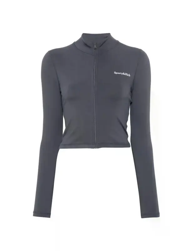 SPORTY & RICH Logo Zip-up Sweater - Grey