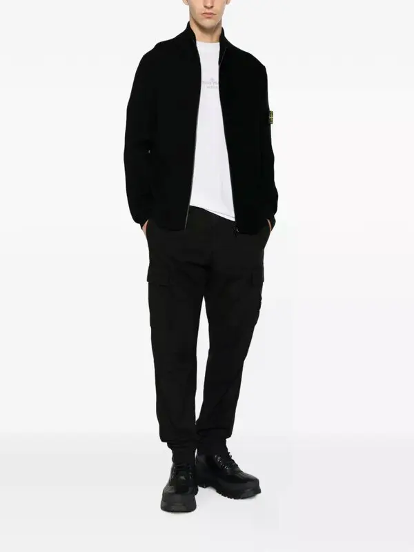 Stone Island Ribbed Knit High Neck Zip Sweater