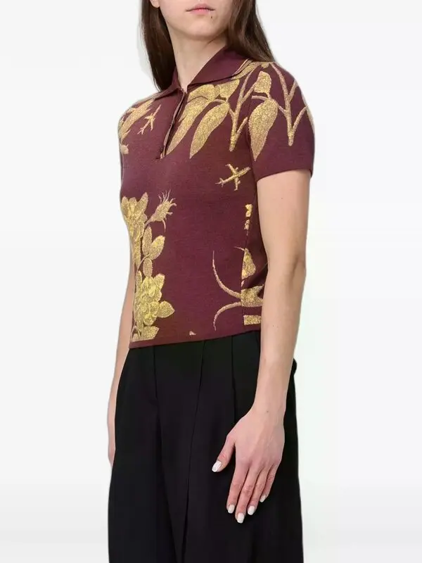 Moschino Floral Jacquard Polo Top - Red