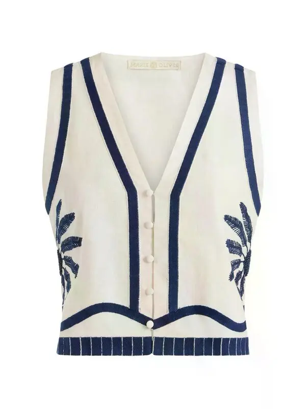 MARIE OLIVER Zahara Embroidered Sleeveless Top - Neutrals