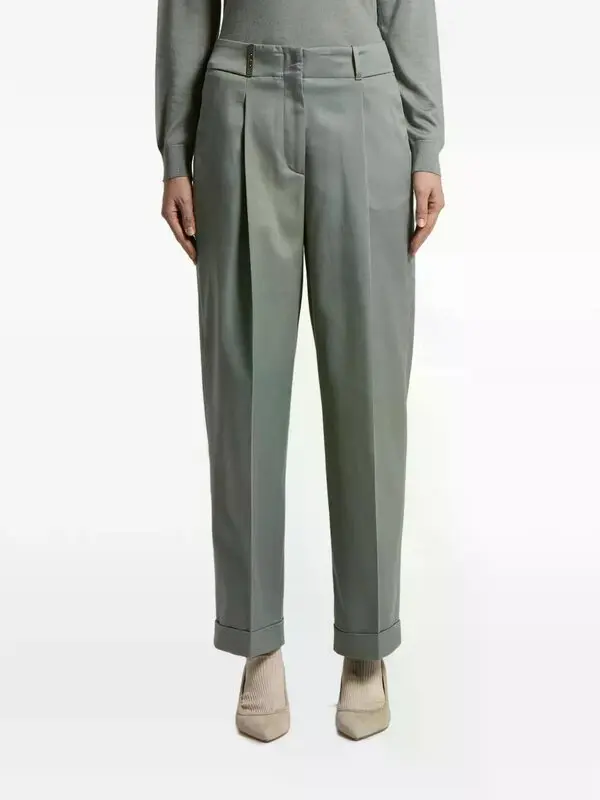 Peserico Pleated Turn-up Trousers - Green