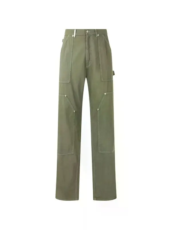 Moschino Contrast-stitch Straight-leg Trousers - Green