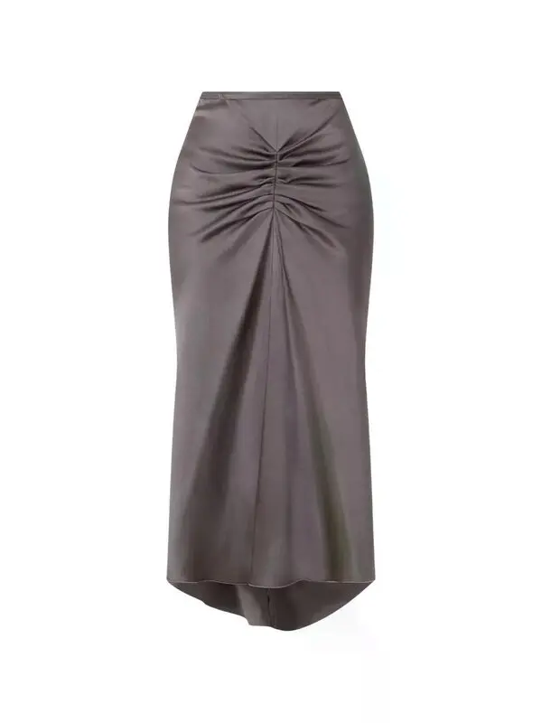 Victoria Beckham Bela Ruched Satin Midi Skirt - Grey