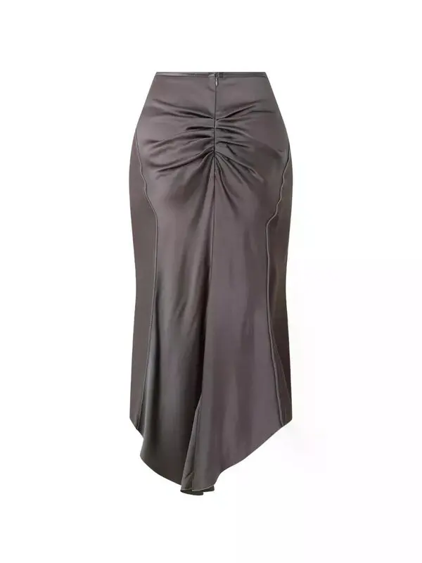 Victoria Beckham Bela Ruched Satin Midi Skirt - Grey