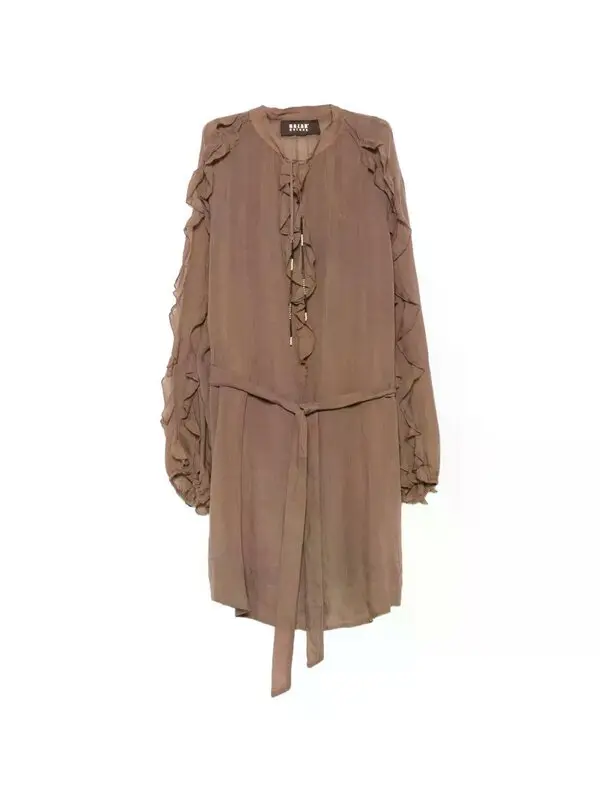 BAZAR DELUXE Ruffled Belted Dress - Brown