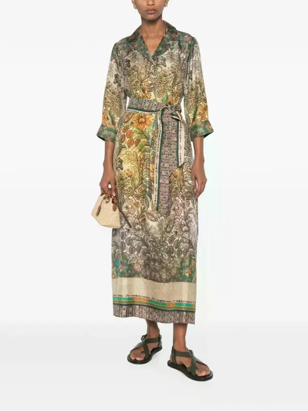 PIERRE-LOUIS MASCIA Khaki Green Floral Print Dress - Neutrals
