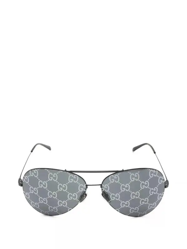 Gucci Monogram-print Pilot-frame Sunglasses - Black