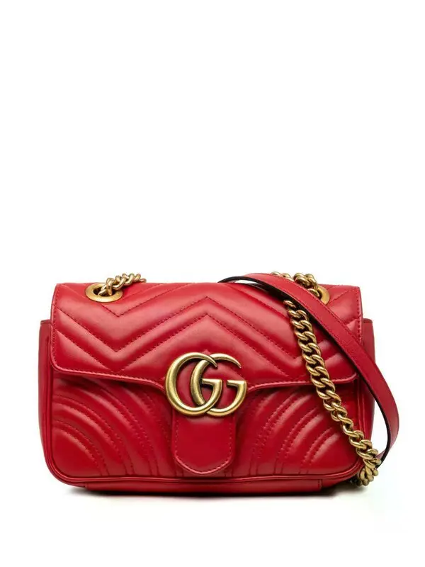 Gucci Small Gg Marmont Matelassé Calfskin Shoulder Bag - Red