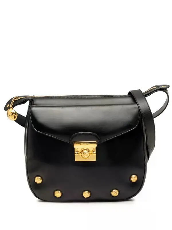 FERRAGAMO 2010-2026 Studded Leather Crossbody Shoulder Bag - Black