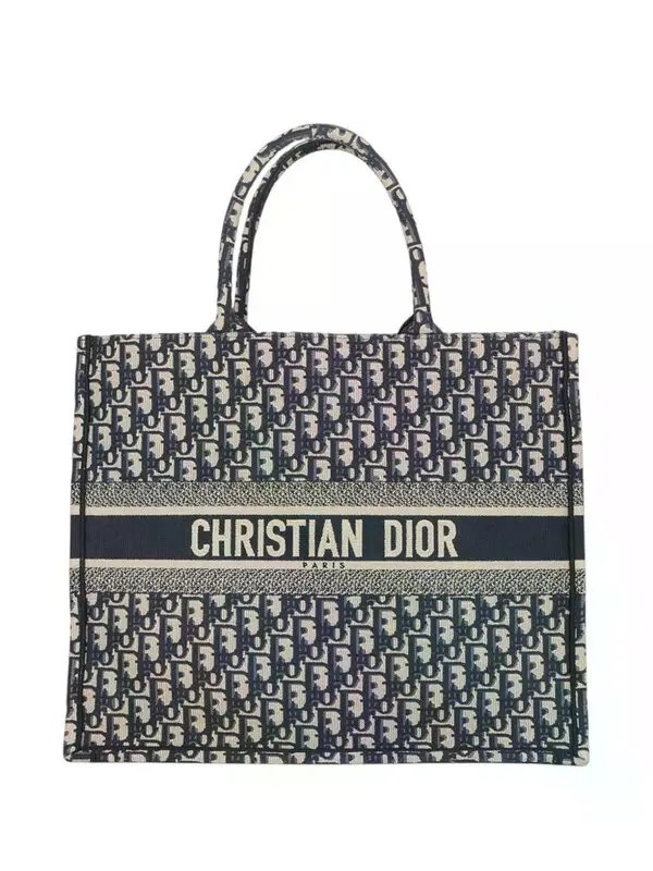 Dior Large Oblique Embroidered Canvas Book Tote Bag - Blue