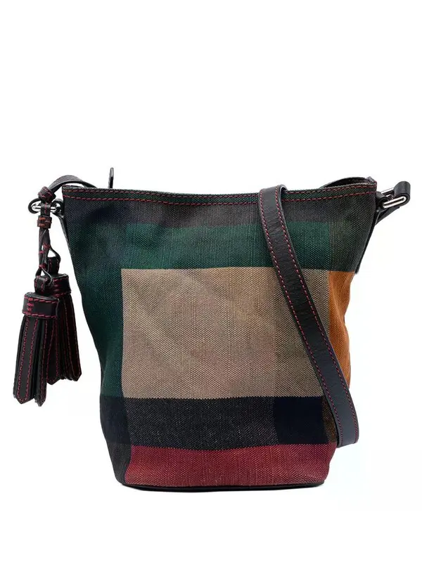 Burberry Mini Mega Check Canvas Ashby Bucket Bag - Brown