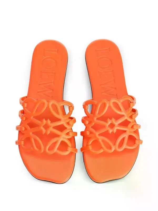 Loewe Petal Anagram Leather Flat Sandals - Orange