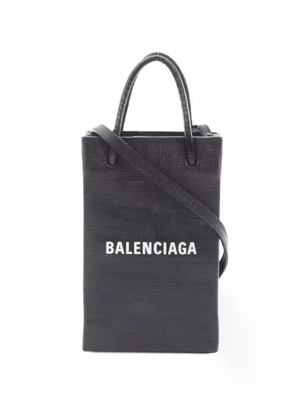 Balenciaga Logo Print Phone Holder Bag - Black