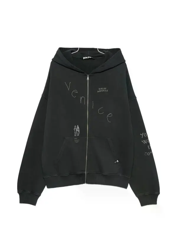 Palm Angels Graphic Print Zip-up Hoodie - Black