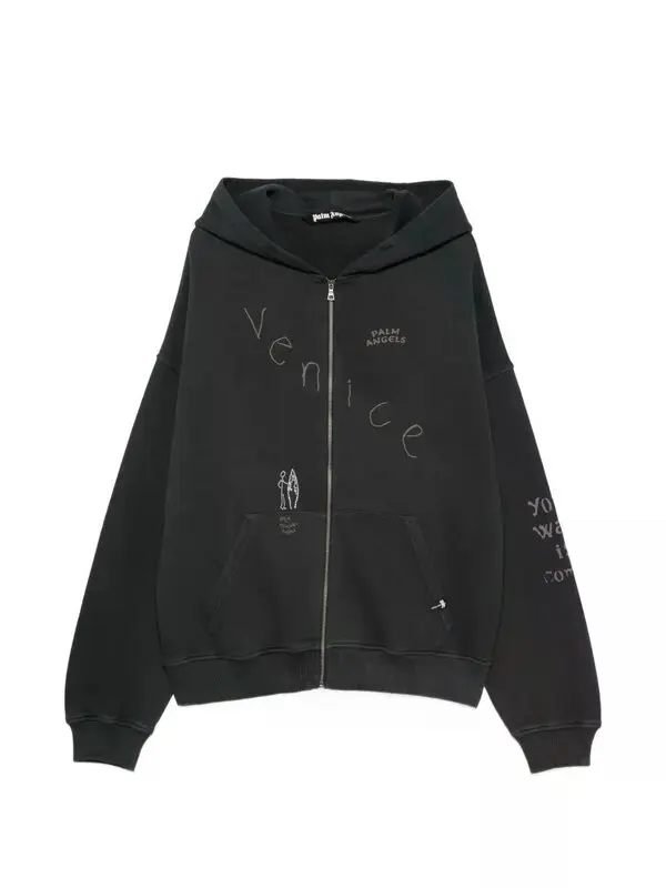 Palm Angels Graphic Print Zip-up Hoodie - Black