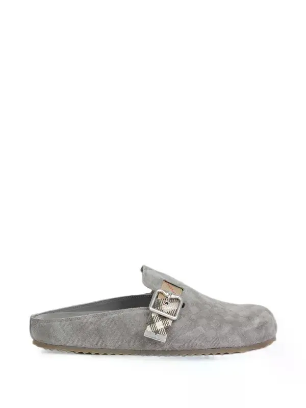 Burberry Check-print Buckled Mules - Grey