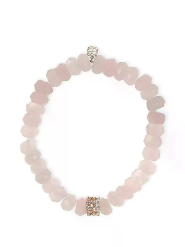 SYDNEY EVAN Rose Quartz And Diamond Beaded Bracelet - Gold