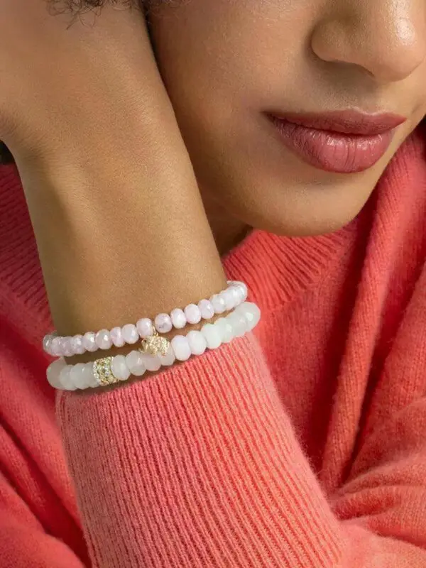 SYDNEY EVAN Rose Quartz And Diamond Beaded Bracelet