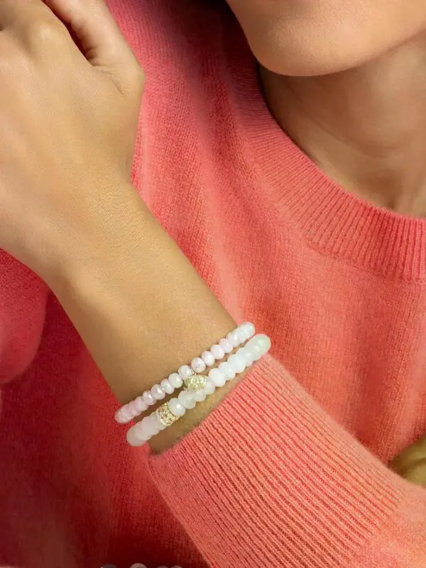 SYDNEY EVAN Rose Quartz And Diamond Beaded Bracelet