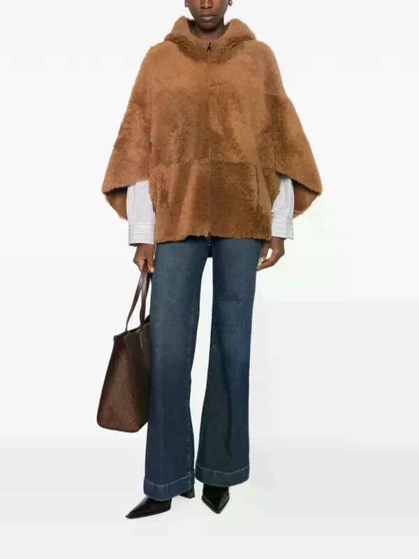GIORGIO BRATO Shearling-finish Hooded Cape - Brown