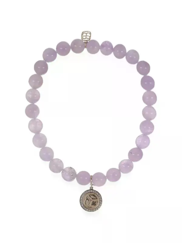 SYDNEY EVAN Lucky Protection Amethyst Beaded Bracelet With Diamond Charm - Purple