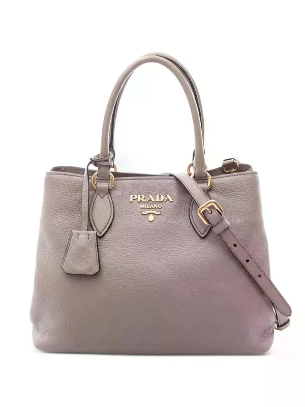 Prada Vitello Daino Leather Tote Bag - Grey