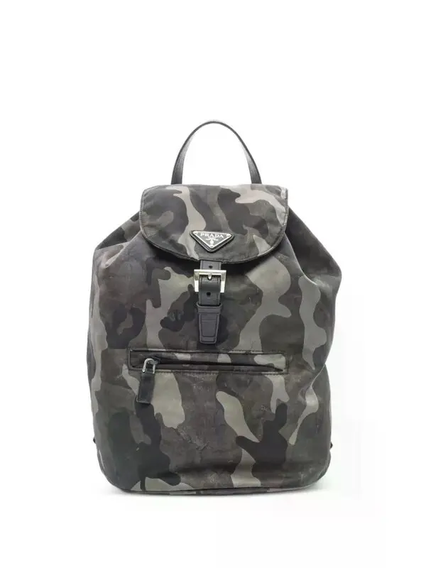 Prada Camo-pattern Leather Backpack - Grey