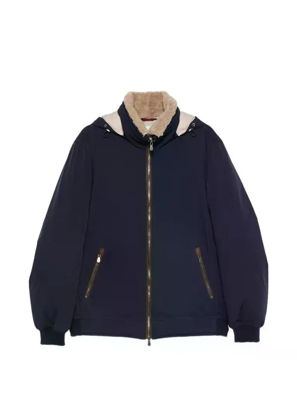 Brunello Cucinelli Shearling Collar Hooded Jacket - Blue