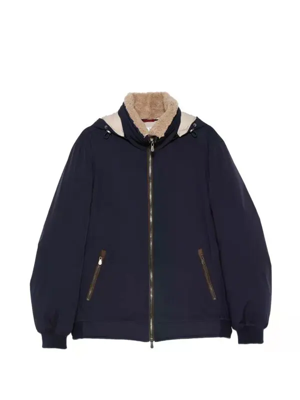 Brunello Cucinelli Shearling Collar Hooded Jacket - Blue