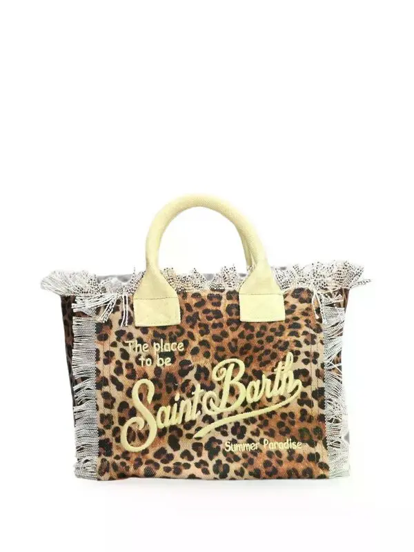 MC2 SAINT BARTH Leopard Print Frayed Tote Bag - Brown